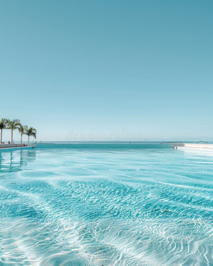 Infinity Pool with Palm Trees Near the Ocean Under a Cloudy Sky Stock ...