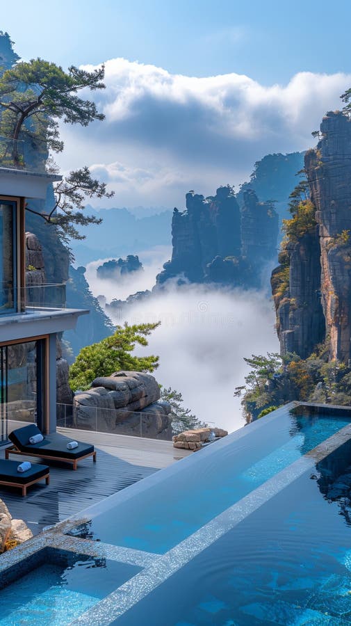 Infinity Pool with Panoramic Mountain Views and Modern Architecture ...