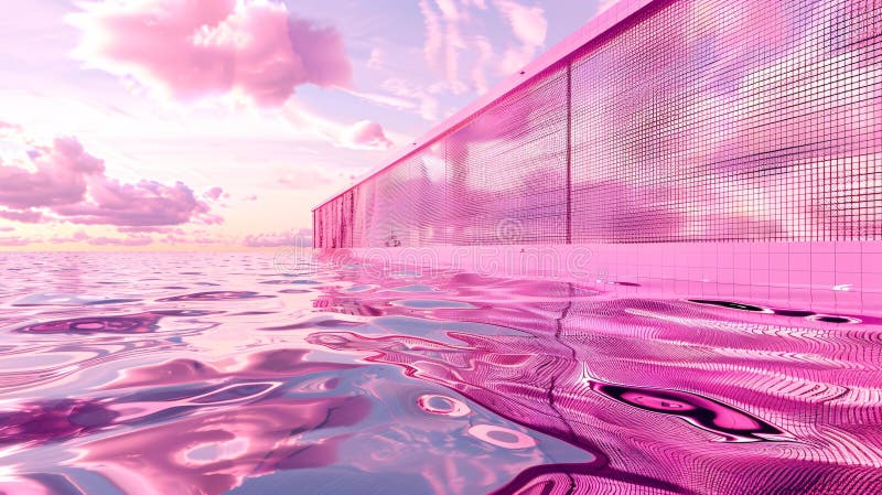 Infinity Pool with Pink Water Overlooking Skyline Stock Photo - Image ...