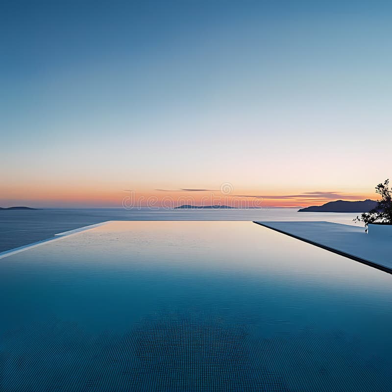 Infinity Pool Reflecting Stunning Sunset Over Calm Ocean Stock Photos ...