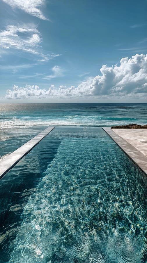 Infinity Pool Overlooks Serene Ocean Waters Under a Clear Sky Stock ...