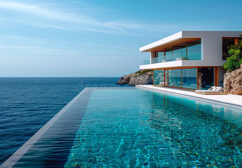 Infinity Pool on the Roof Top of Villa with Sea View Stock Image ...