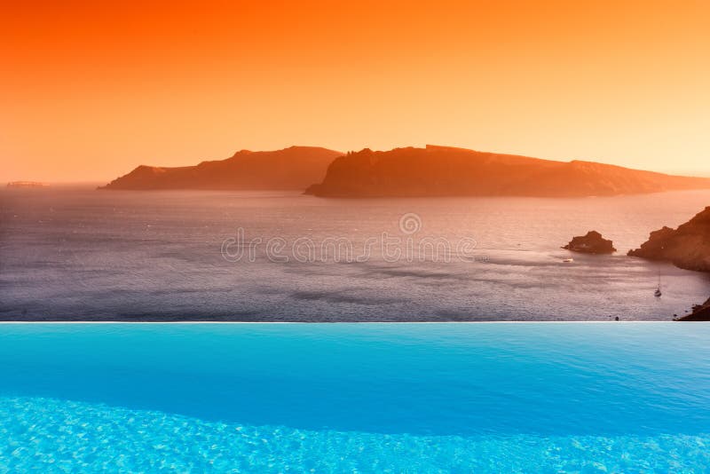 Infinity Pool on the Rooftop with the Ocean in Santorini Island, Greece ...