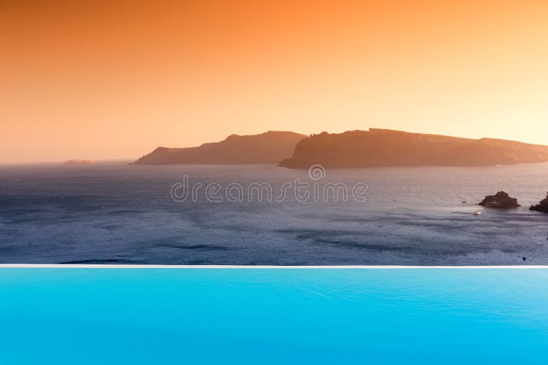 Infinity Pool on the Rooftop with the Ocean in Santorini Island, Greece ...
