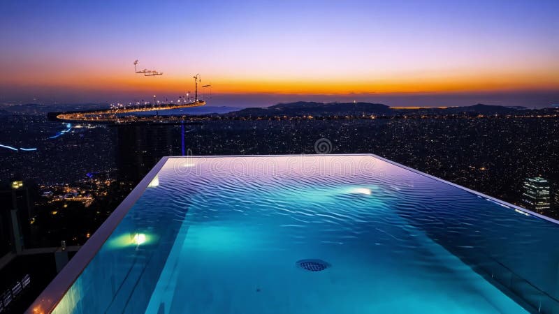 The Infinity Pool of a Sky Villa Overlooking the City Skyline.. Stock ...