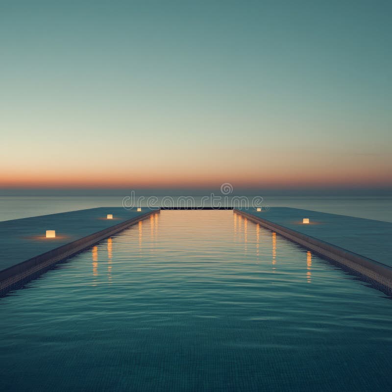 Infinity Pool at Sunset with Calm Water and Serene Horizon Stock Image ...