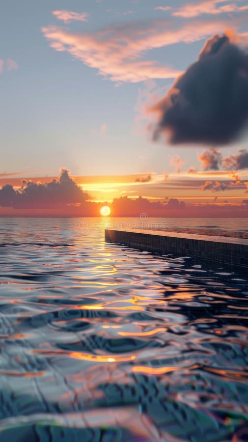 Infinity Pool at Sunset with Colorful Sky and Reflections Stock Photo - Image of panoramic ...