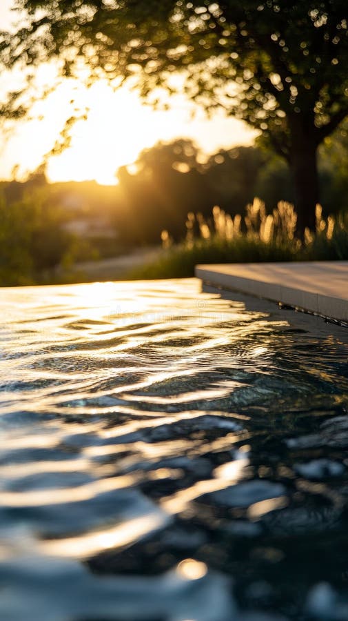 Infinity Pool at Sunset with Reflections, Serene Atmosphere. Relaxation ...