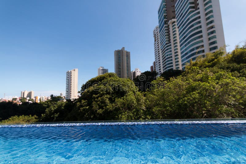 Infinity Pool with Trees and Buildings in the Background Editorial ...