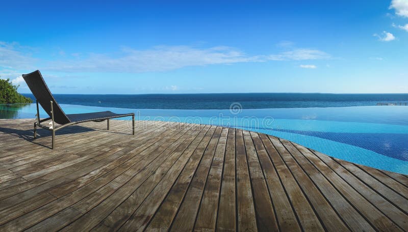 Infinity Pool with Views of the Sea and Blue Sky Stock Image - Image of ...