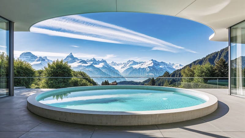 Infinity Pool with Villa in Alpine Landscape Stock Illustration ...
