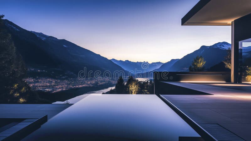 Infinity Pool with Villa in Alpine Landscape. AI Generated Stock ...
