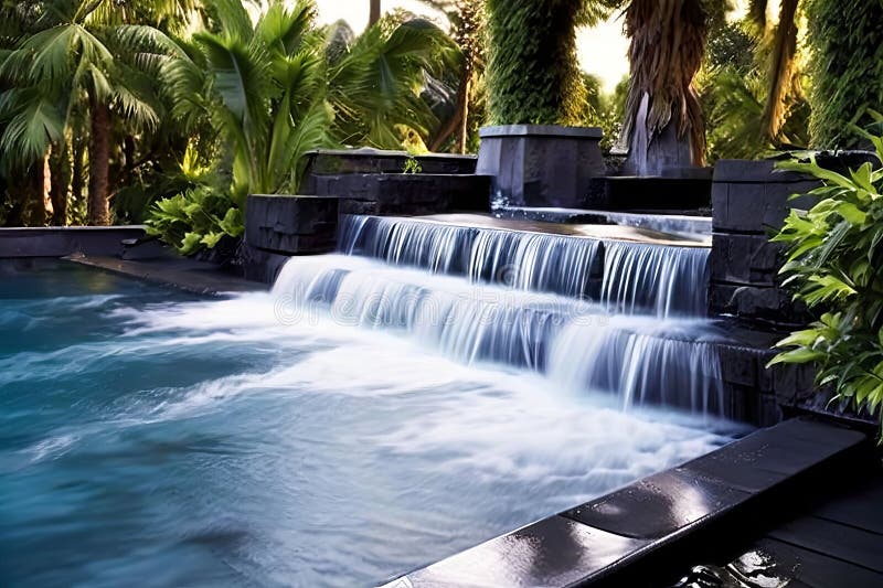 Infinity Pool with Waterfall an Infinity Pool with a Waterfall F Stock ...