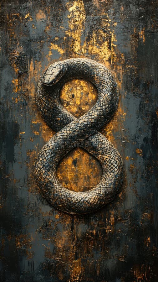 Infinity-shaped Snake Artwork with Metallic and Rustic Textures Stock ...