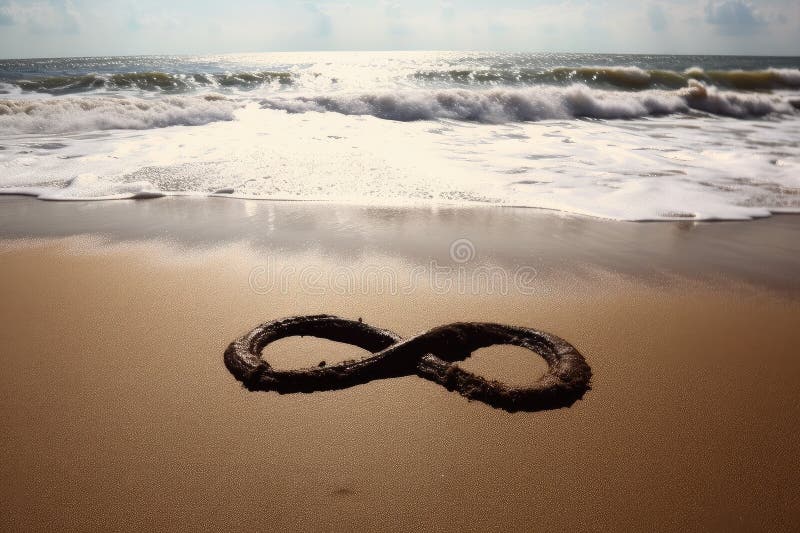 Infinity Sign on a Beach, with the Waves Rolling in Stock Illustration ...