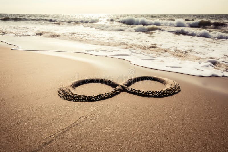 Infinity Sign on the Beach, with Waves Rolling Onto the Shore Stock ...