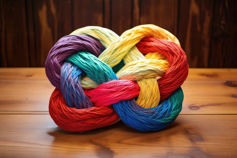 An Infinity Sign Made of Intertwined Colorful Threads on a Wooden Table ...