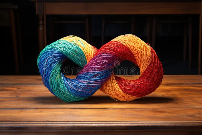 An Infinity Sign Made of Intertwined Colorful Threads on a Wooden Table ...