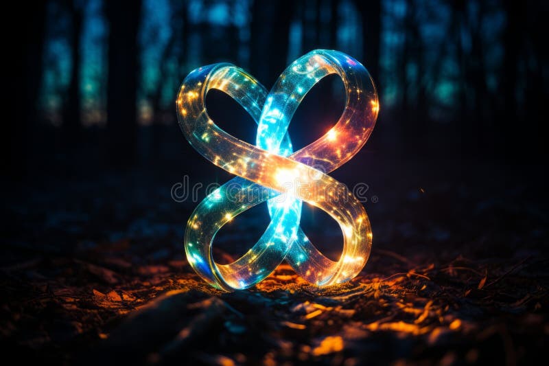 An Infinity Sign Made Out of Lights in the Woods Stock Illustration ...