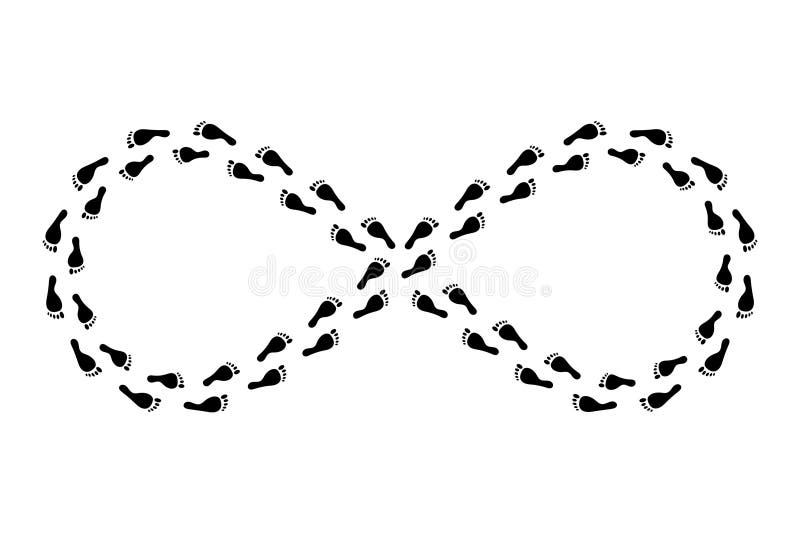 Infinity Sign of Men Footprints. Endless Search for a Solution. Go in ...