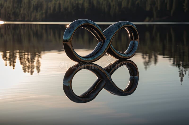 Infinity Sign Reflected in Smooth Surface, Such As Lake or Pool Stock ...