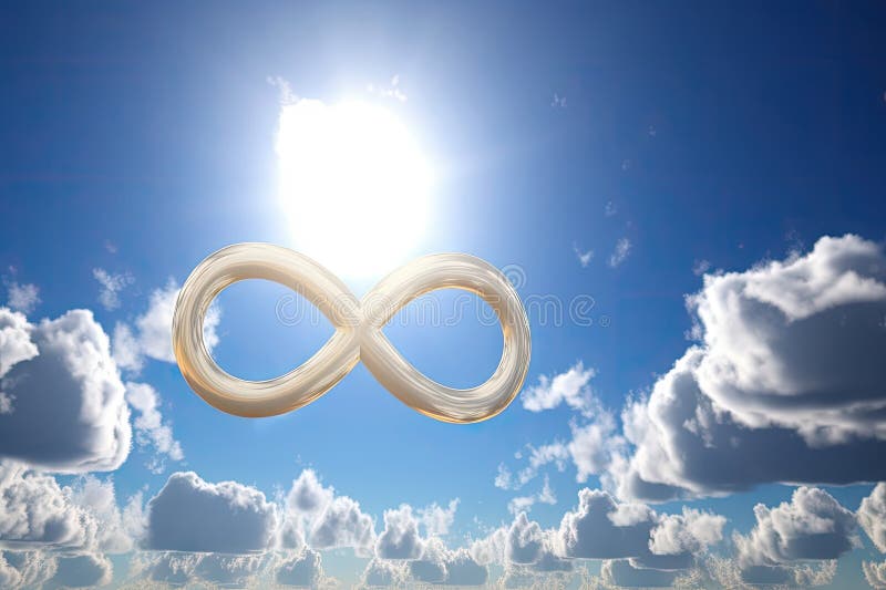 Infinity Sign with Sun and Clouds on Blue Sky Background Stock ...