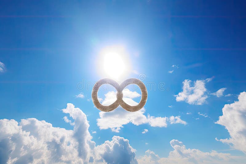 Infinity Sign, with Sun and Clouds, on a Clear Blue Sky Stock ...