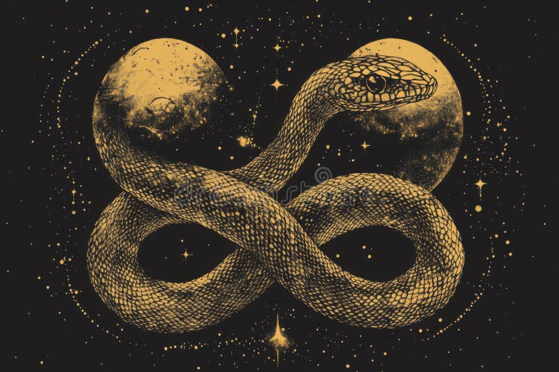 Infinity Snake Wrapping Around Two Moons in a Starry Space Graphic ...