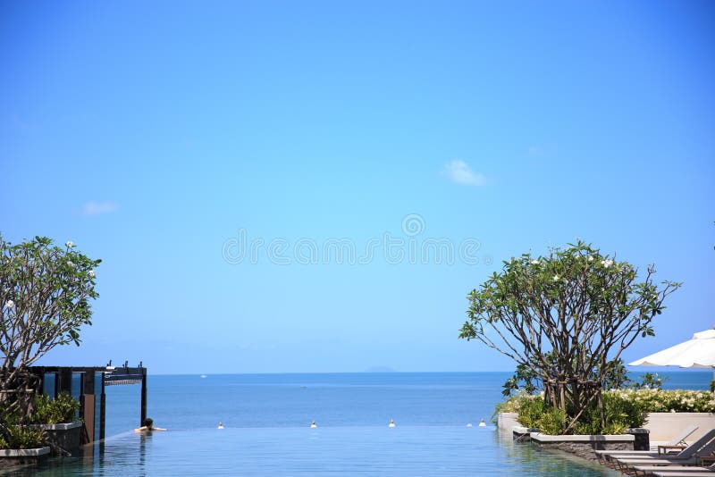 An Infinity Swimming Pool in the Luxury Beach Hotel Stock Image - Image ...
