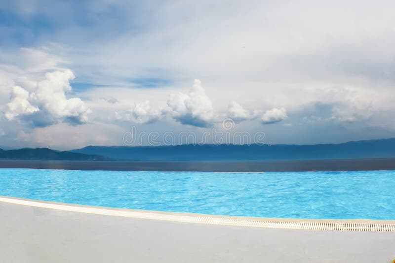 Infinity Swimming Pool with Sea and Mountain Stock Photo - Image of ...