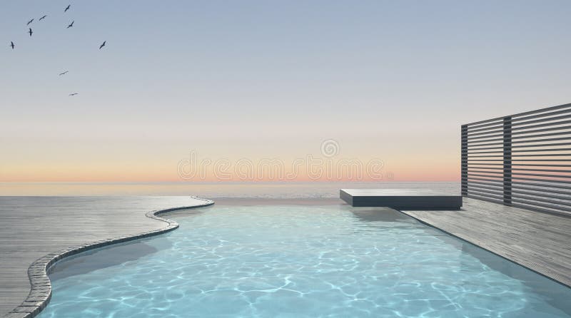 Infinity Swimming Pool Terrace with Sea Ocean Panorama Stock ...