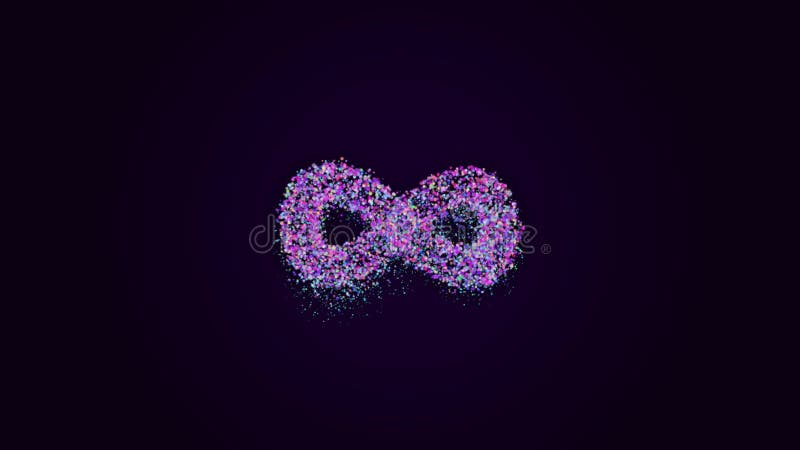 Emerging Glowing Purple Infinity Sign on Black Background from Many ...