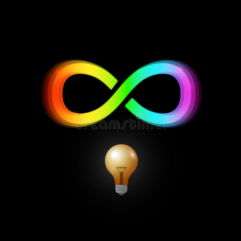 Infinity Symbol and Bulb Icon on Dark Background Stock Vector ...