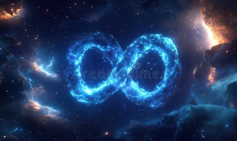 Infinity Symbol Cosmic Space Vibrant Blue Orange Nebulae Stock Photos ...