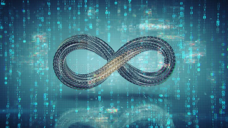 Infinity Symbol and Digital Data are Glitching 3D Rendering ...
