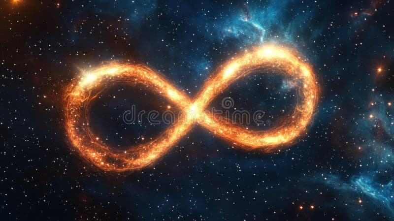 Infinity Symbol Formed by Glowing Stars and Cosmic Particles in Deep ...