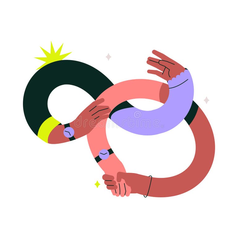 Infinity Symbol Formed by Intertwined Hands in Flat Vector Illustration ...