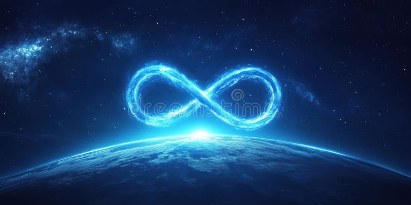 Infinity Symbol Glowing Above Earth, Cosmic Background, Starry Sky ...