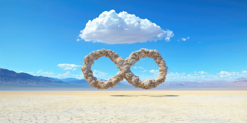 Infinity Symbol Made of Clouds Floating Over Desert Landscape with Blue ...