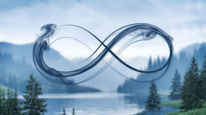 An Infinity Symbol Made of Smoke Over a Serene Lake Landscape. Stock ...