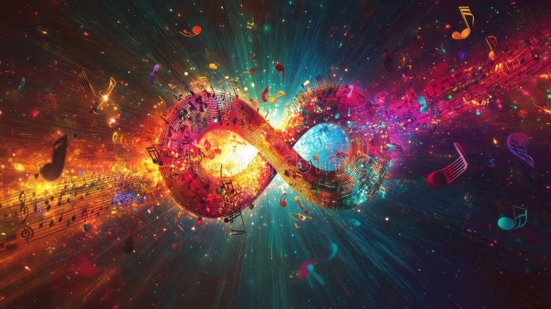Infinity Symbol with Musical Notes in Cosmic Explosion Stock Photo ...