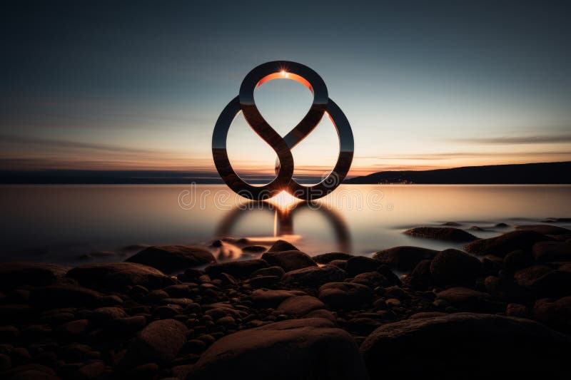 An Infinity Symbol is Reflected in the Water at Sunset Stock ...