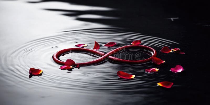Infinity Symbol with Rose Petals on Water Surface Reflecting Ripples ...