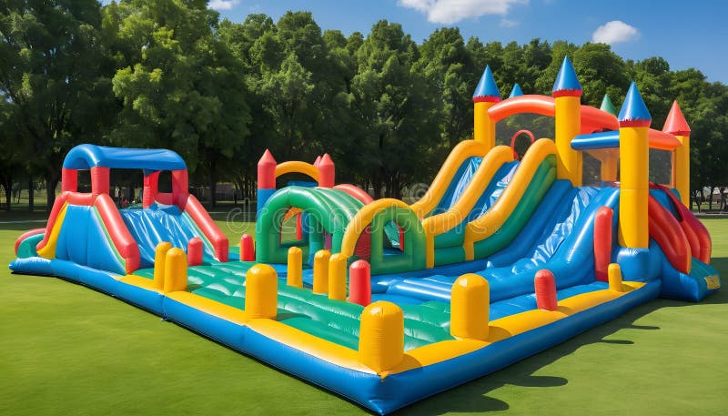 Inflatable Adventure Park stock illustration. Illustration of play ...