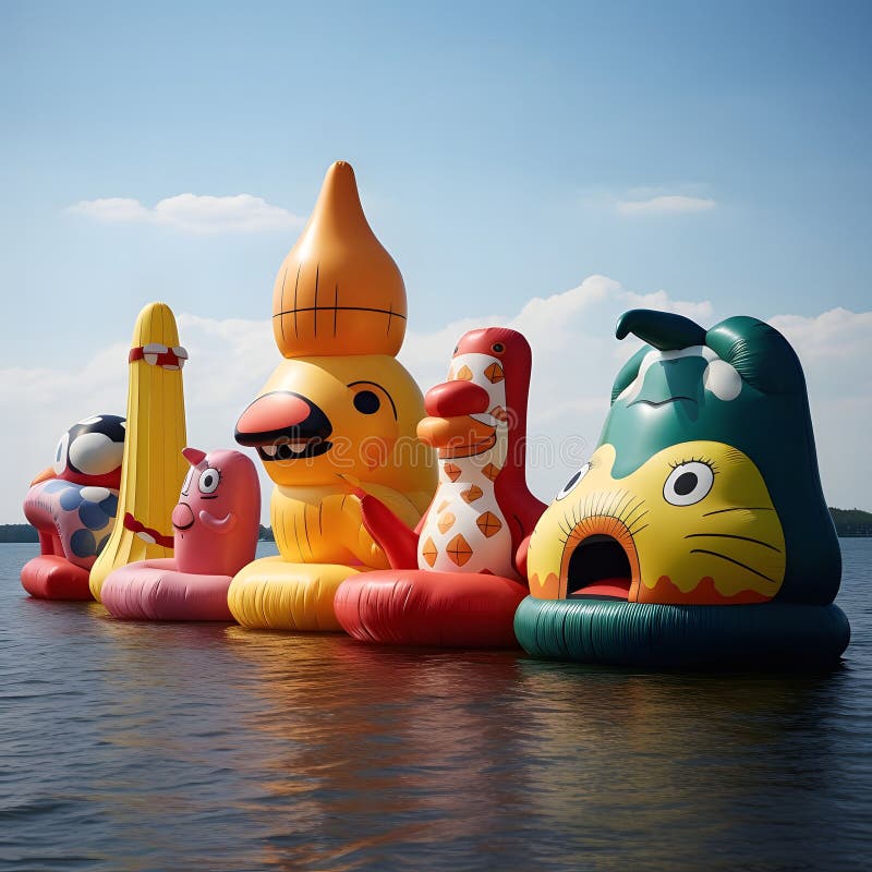 Inflatable Animal Floaties on a Calm Lake Stock Illustration ...