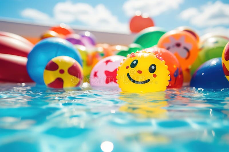 Inflatable Balls Float in Pool Stock Illustration - Illustration of ...