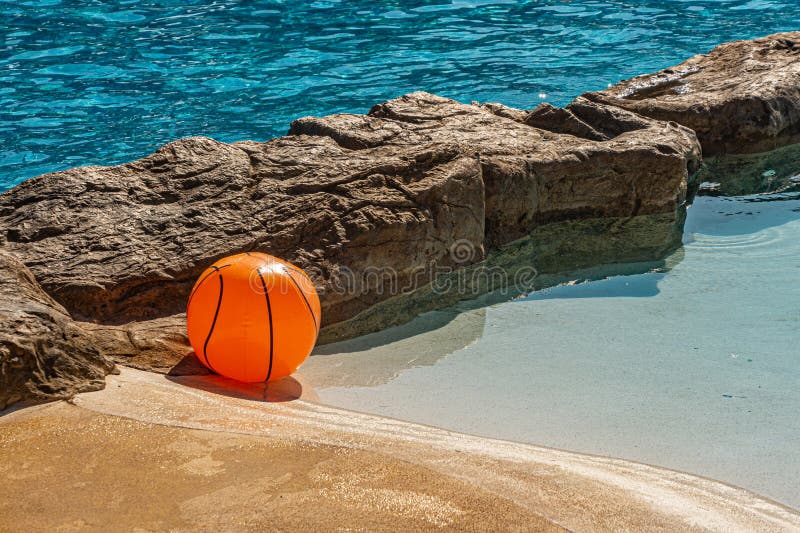 Inflatable Basketball in Swimming Pool Stock Photo - Image of sport ...