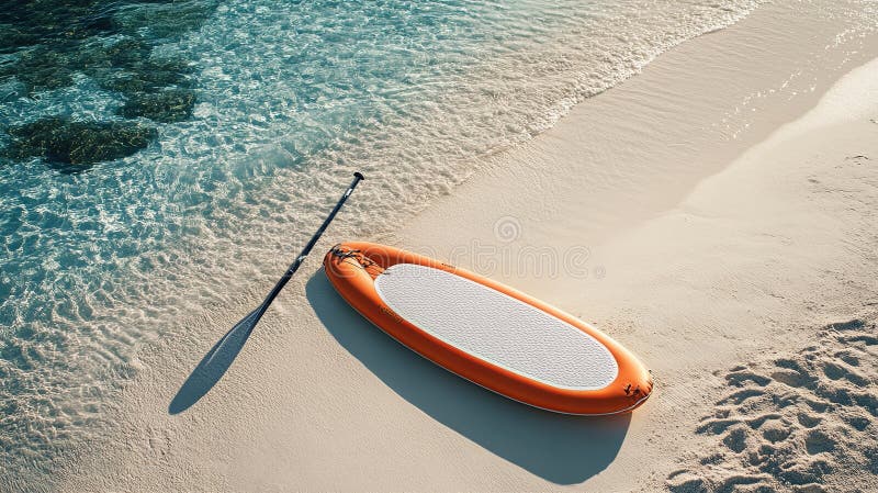 Inflatable Board on Beach with Oar Shadow Digital. Stock Photo - Image ...