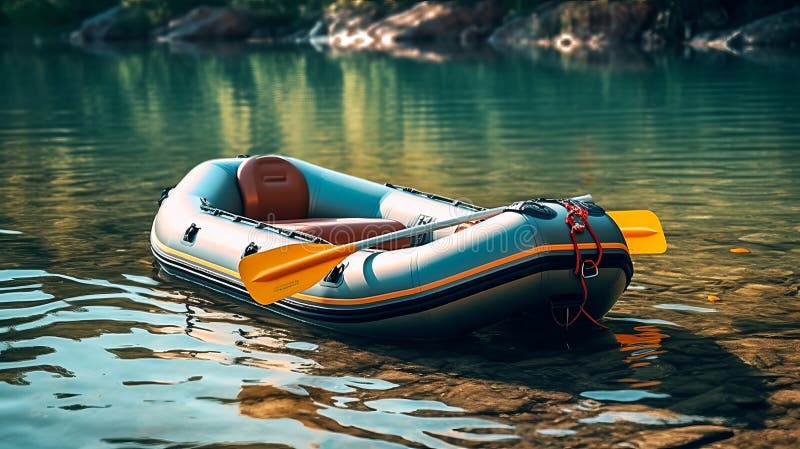Inflatable Boat with Paddle on the Lake. Generative AI Stock ...