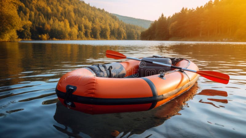 Inflatable Boat with Paddle on the Lake. Generative AI Stock ...